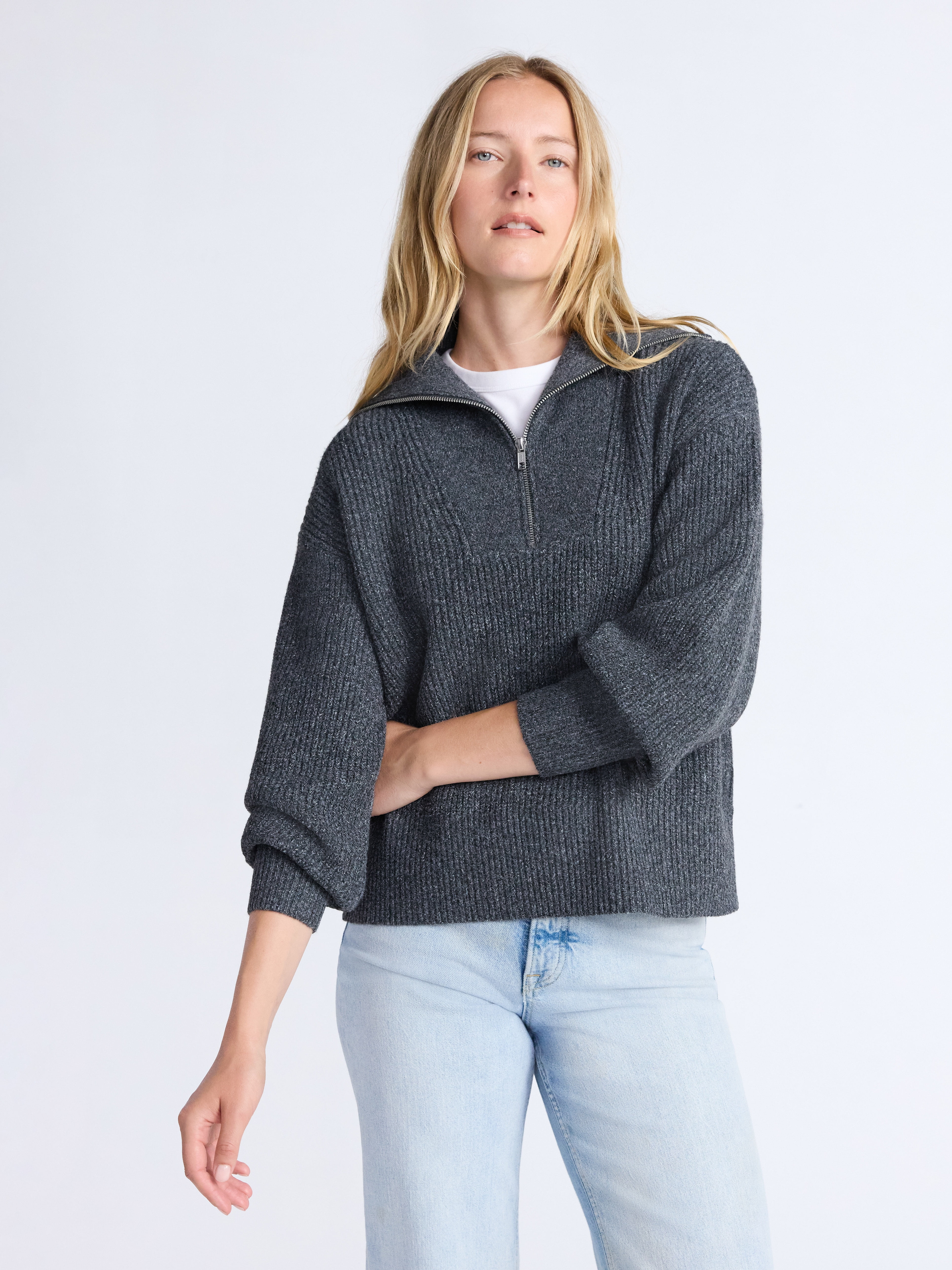 Free Assembly Women's and Women's Plus Half Zip Sweater with Long ...