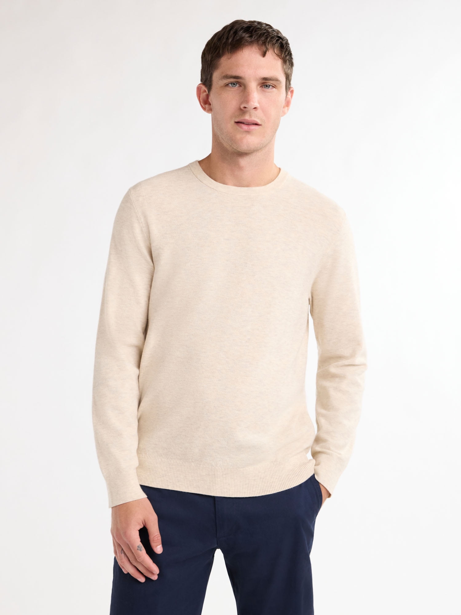 Free Assembly Men’s Cozy Yarn Textured Sweater with Long Sleeves, Sizes ...