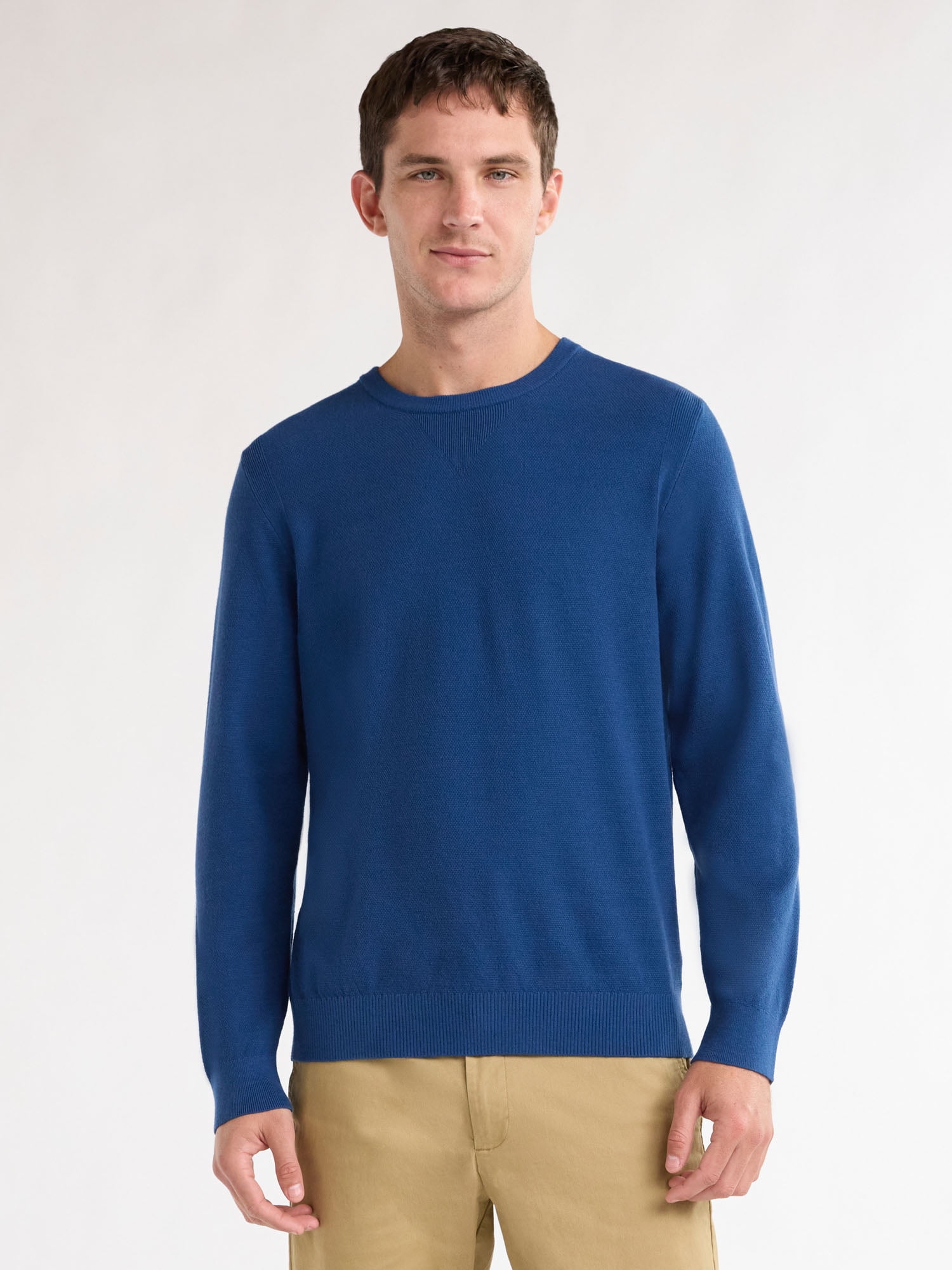Free Assembly Men’s Cozy Yarn Textured Sweater with Long Sleeves, Sizes ...