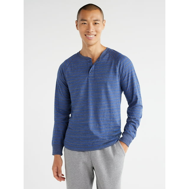 Free Assembly Men's Cozy Raglan Henley Shirt with Long Sleeves, Sizes ...