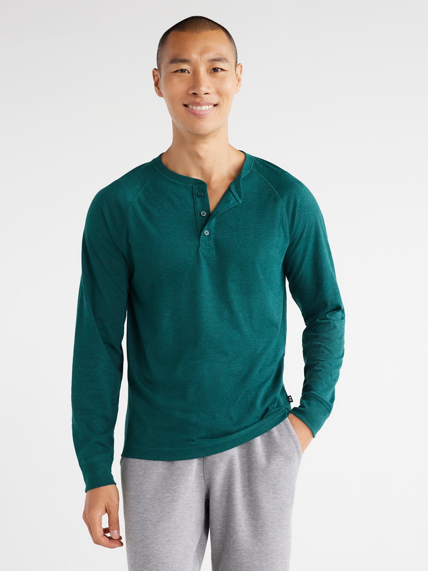 Free Assembly Men's Cozy Raglan Henley Shirt with Long Sleeves, Sizes ...