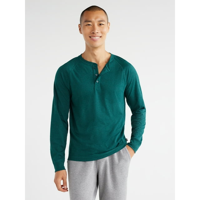 Free Assembly Men's Cozy Raglan Henley Shirt with Long Sleeves, Sizes ...