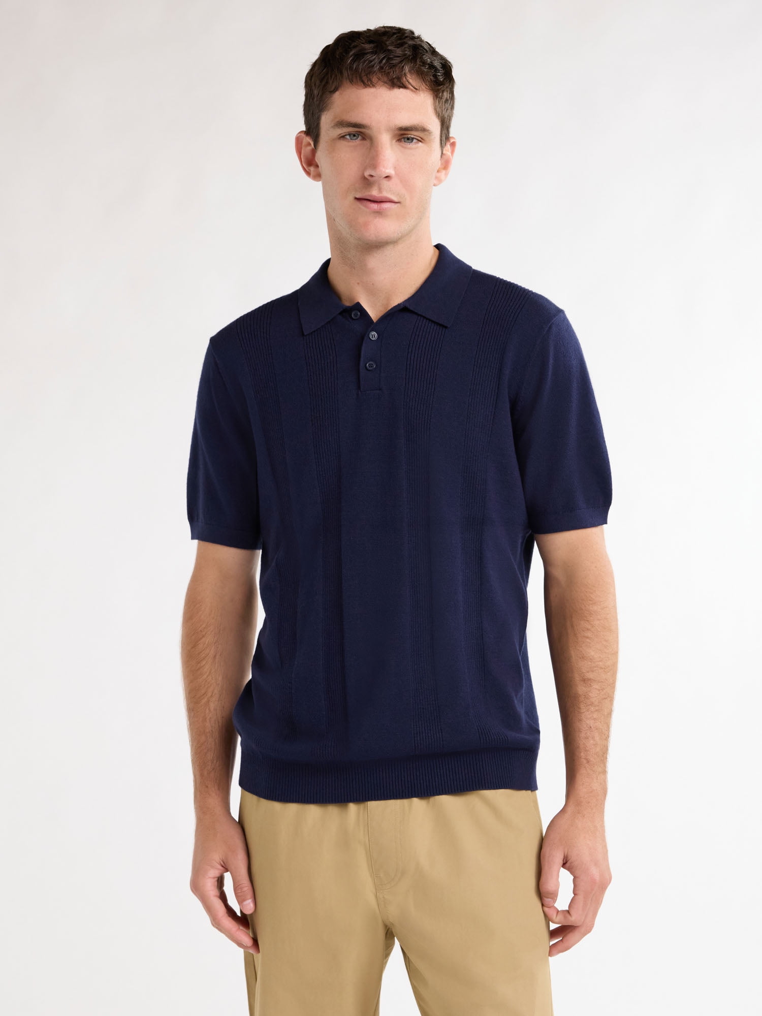 Free Assembly Men’s Cozy Yarn Ribbed Sweater Polo with Short Sleeves ...