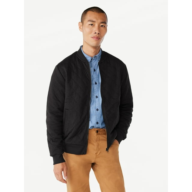 Free Assembly Men's Diamond Quilted Jersey Bomber Jacket, Sizes S-3XL ...