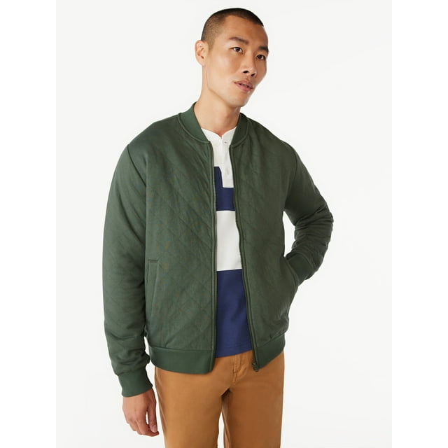 Free Assembly Men's Diamond Quilted Jersey Bomber Jacket, Sizes S-3XL ...