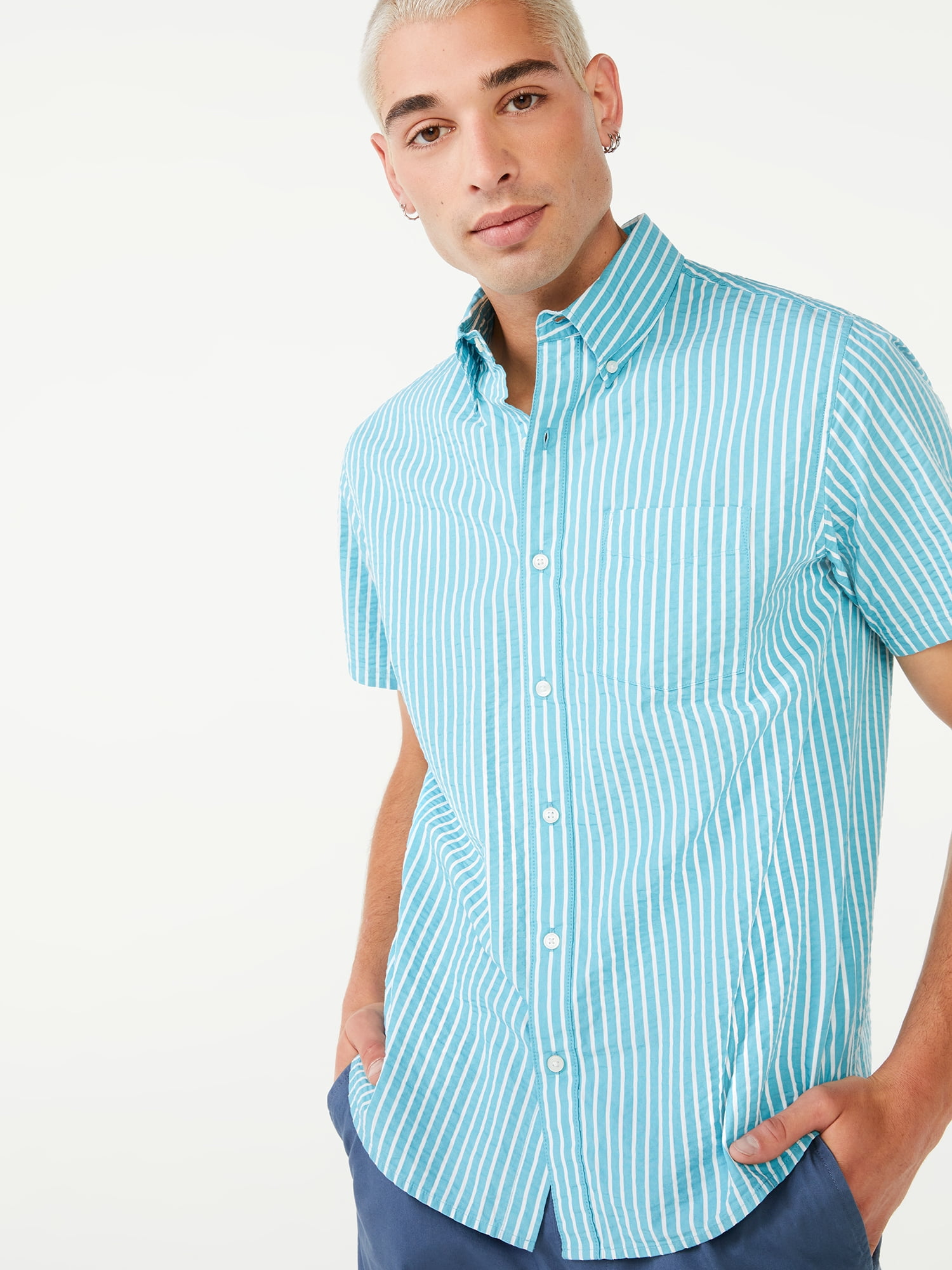 Free Assembly Men's Classic Cotton Short Sleeve Button-Down Shirt ...