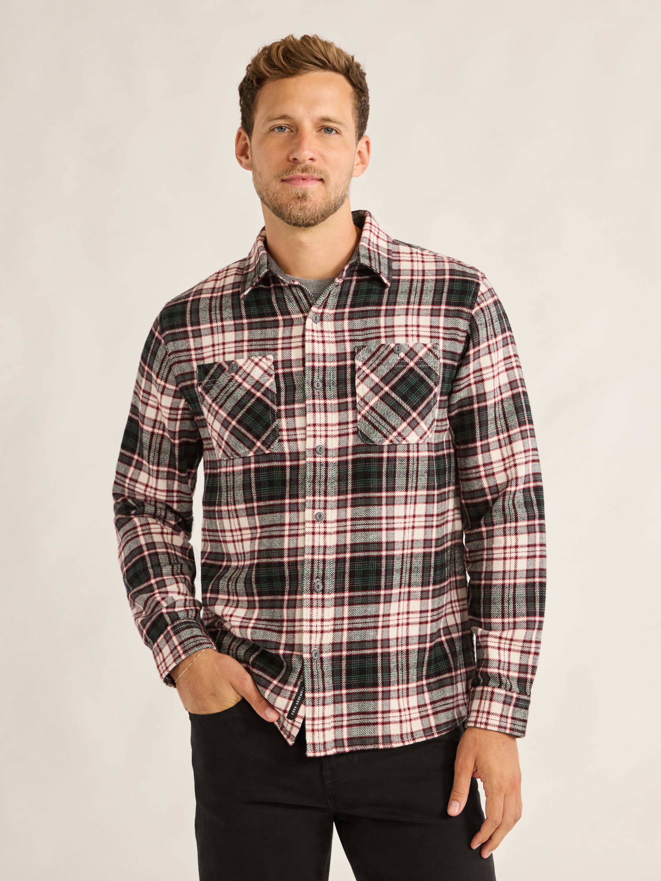 Free Assembly Men's Flannel Shirt with Two Chest Pockets, Sizes S-3XL ...