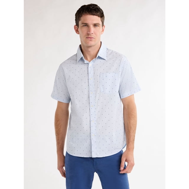 Free Assembly Men’s Heathered Button Front Shirt with Short Sleeves ...