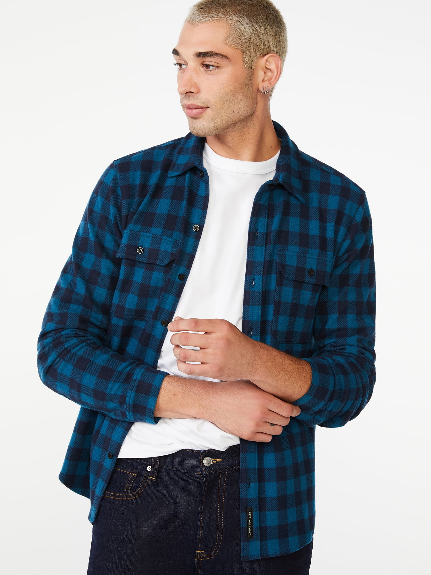 Free Assembly Men's Knit Flannel Shirt - Walmart.com