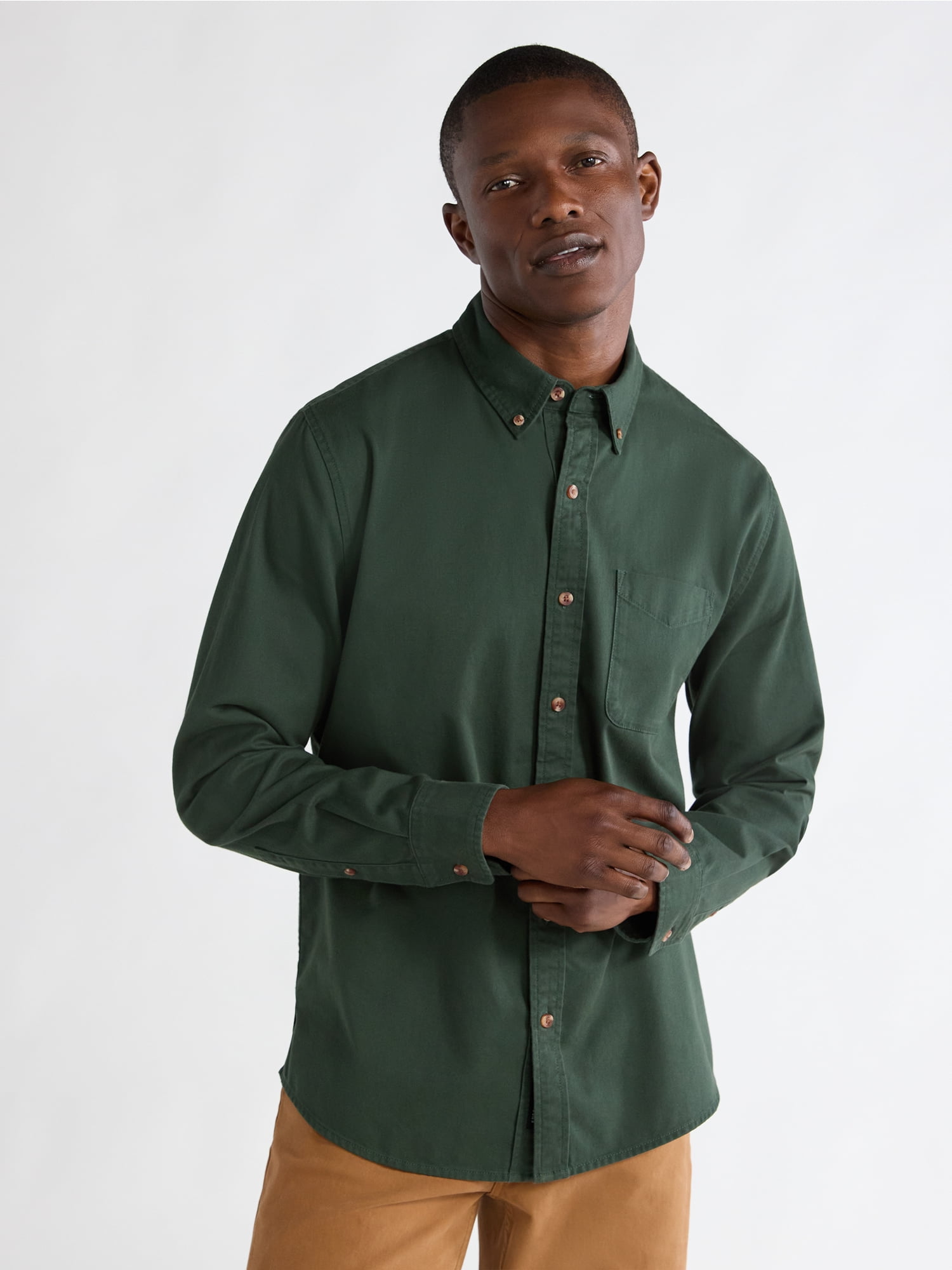 Free Assembly Men’s Single Pocket Cotton Flannel Shirt, Sizes S-3XL ...