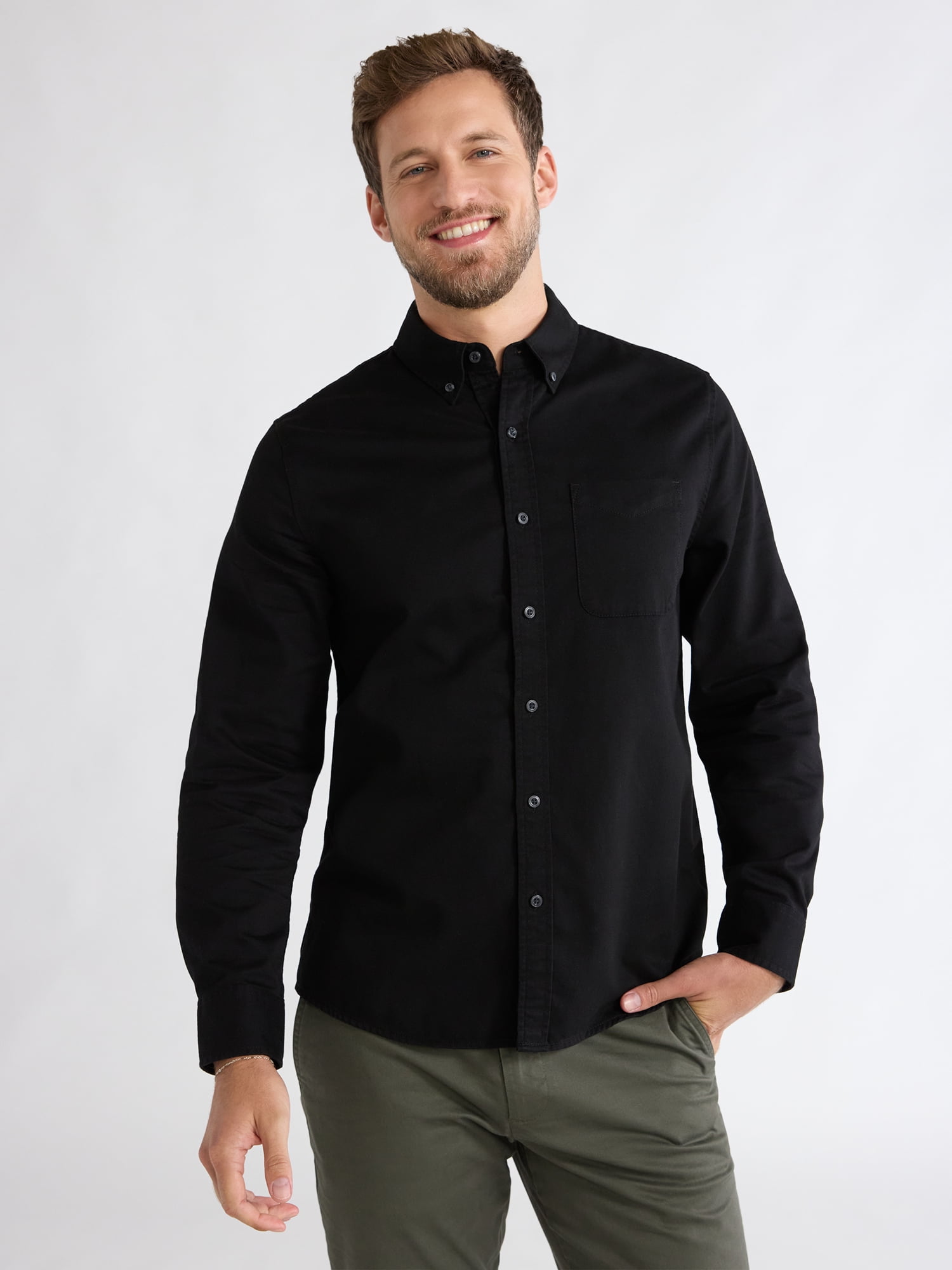 Free Assembly Men’s Single Pocket Cotton Flannel Shirt, Sizes S-3XL ...