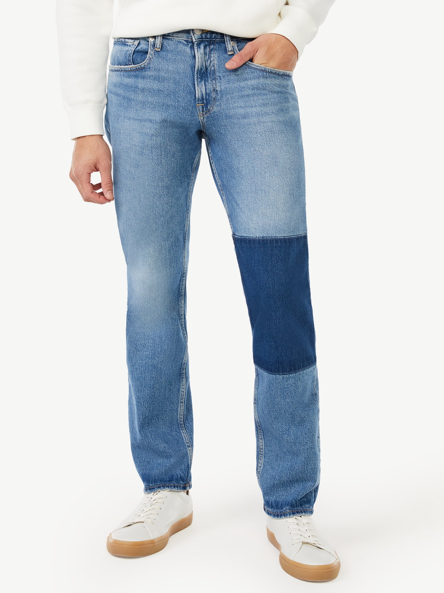 Free Assembly Men's Mid Rise Modern Straight Indigo Patch Jeans ...