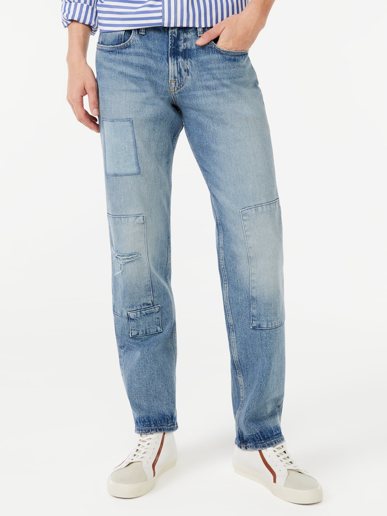 Free Assembly Men's Mid Rise Modern Straight Multi Patch Jeans ...