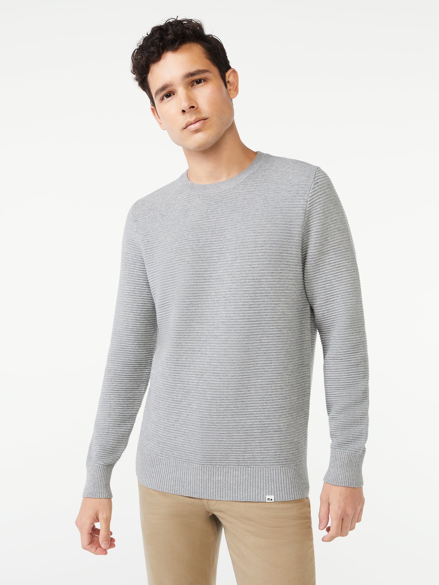 Free Assembly Men's Textured Knit Ottoman Rib Crewneck Pullover Sweater ...