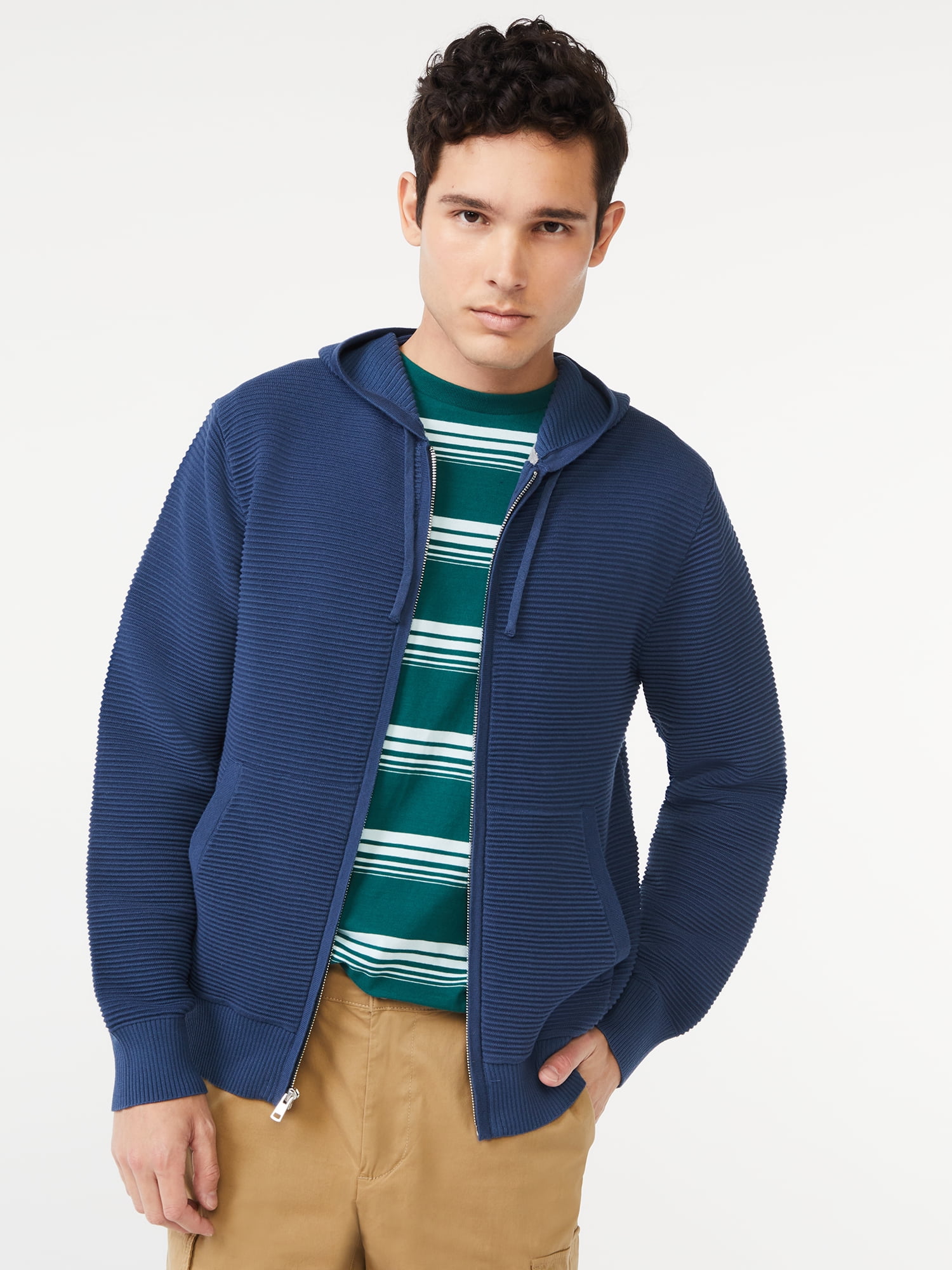 Free Assembly Men's Ottoman Rib Full-Zip Hooded Sweater - Walmart.com