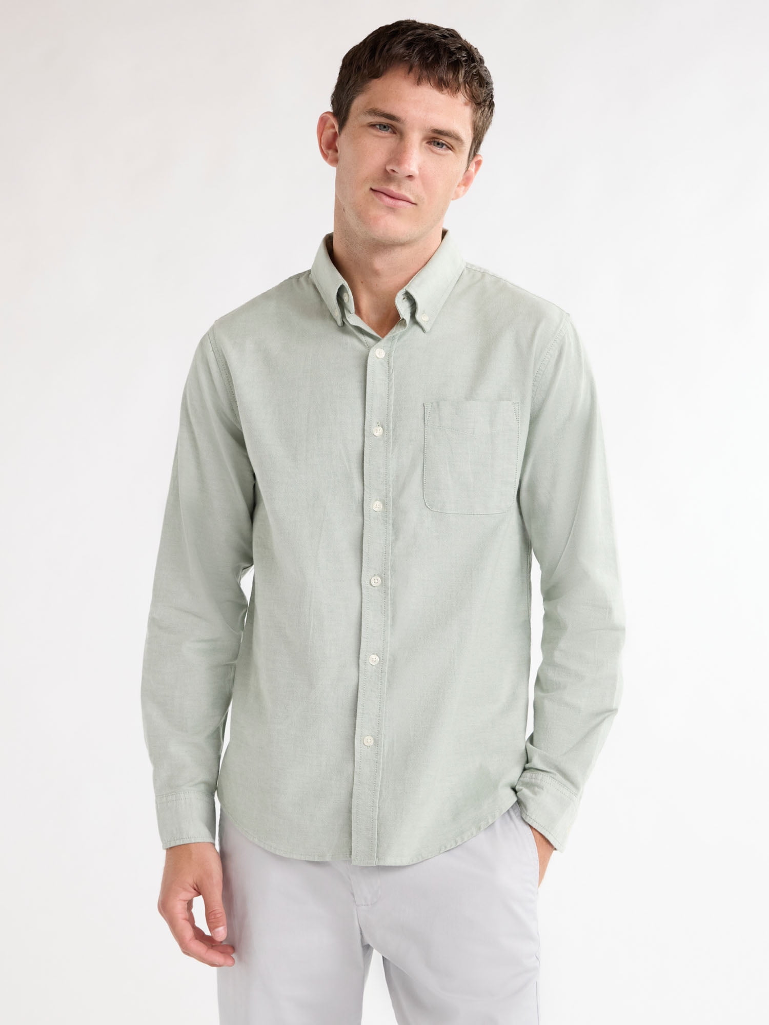Free Assembly Men's Oxford Woven Shirt with Long Sleeves Sizes XS to ...