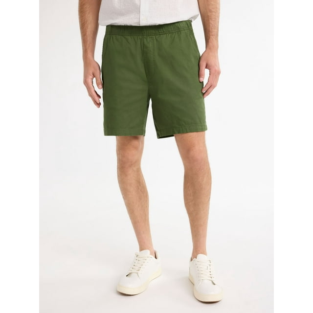 Free Assembly Men's Pull-On Shorts, 7 Inseam, Cotton Blend, Elastic ...