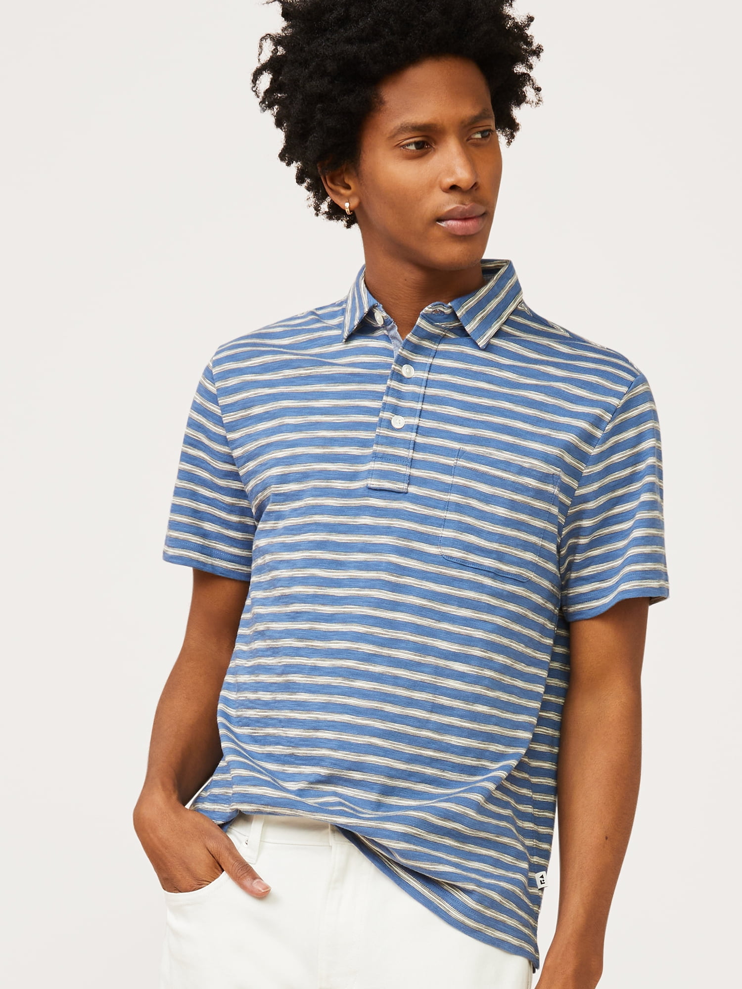 Free Assembly Men's Short Stripe Sleeve Pocket Polo - Walmart.com