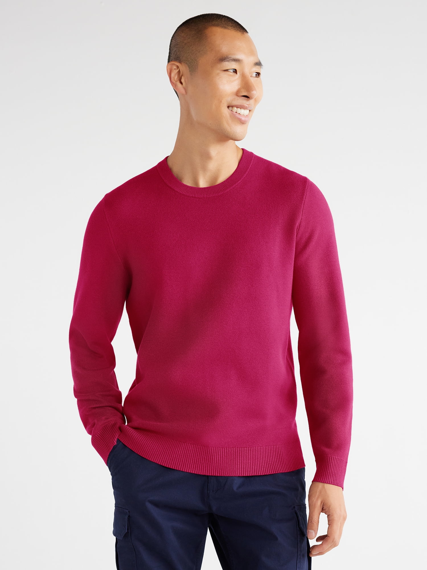 Free Assembly Men's Solid Crewneck Sweater with Long Sleeves, Sizes XS ...