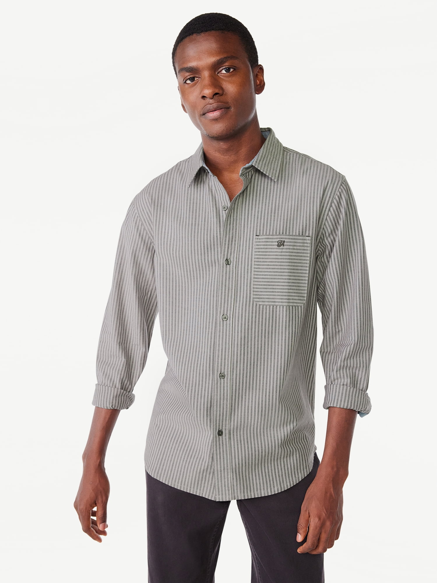 Free Assembly Men's Stretch Oxford Shirt, Cotton Spandex, Sizes XS-3XL ...