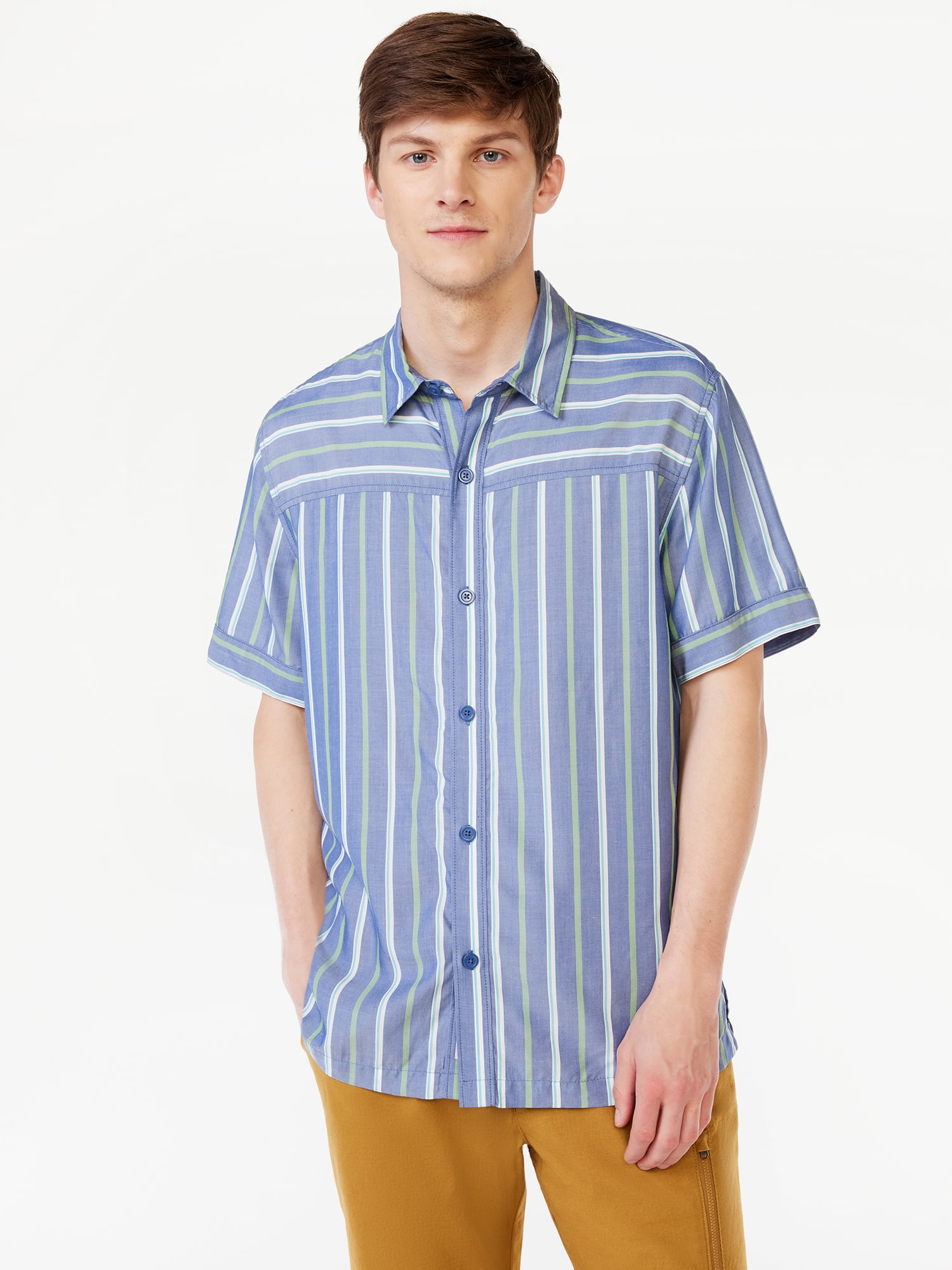 Free Assembly Men's Striped Shirt with Short Sleeves - Walmart.com