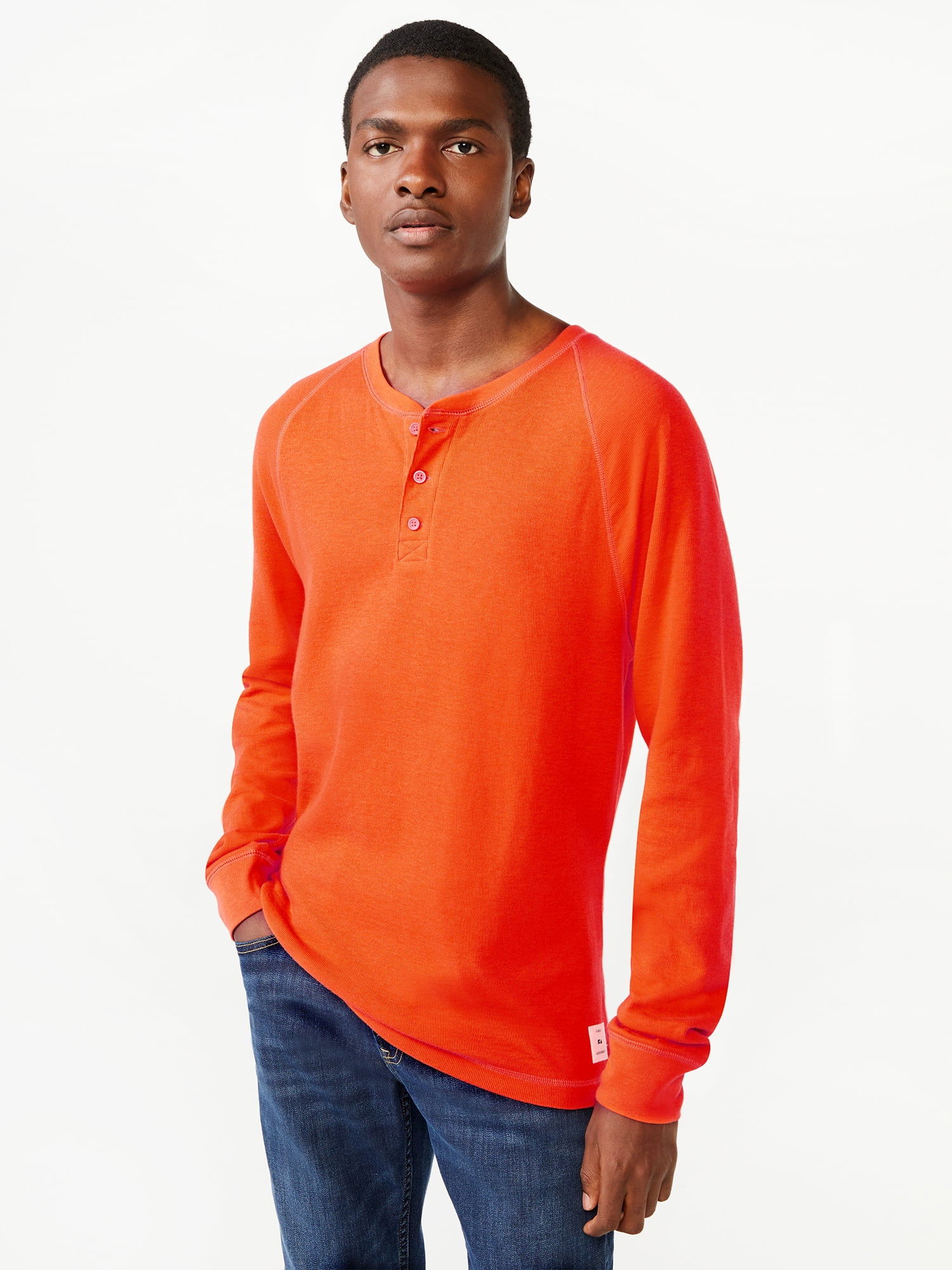 Free Assembly Men's Textured Duo Raglan Henley Shirt with Long Sleeves ...