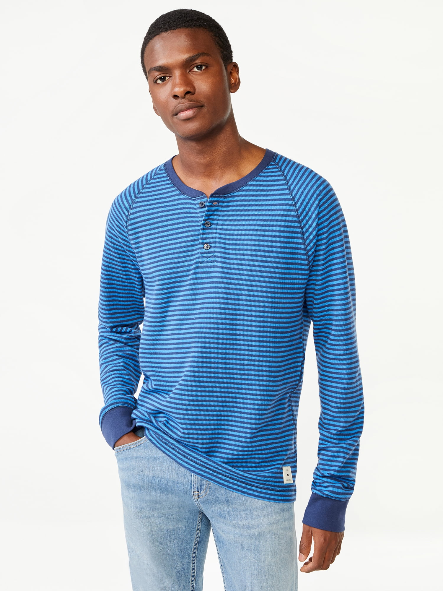 Free Assembly Men's Textured Duo Raglan Henley Shirt with Long Sleeves ...