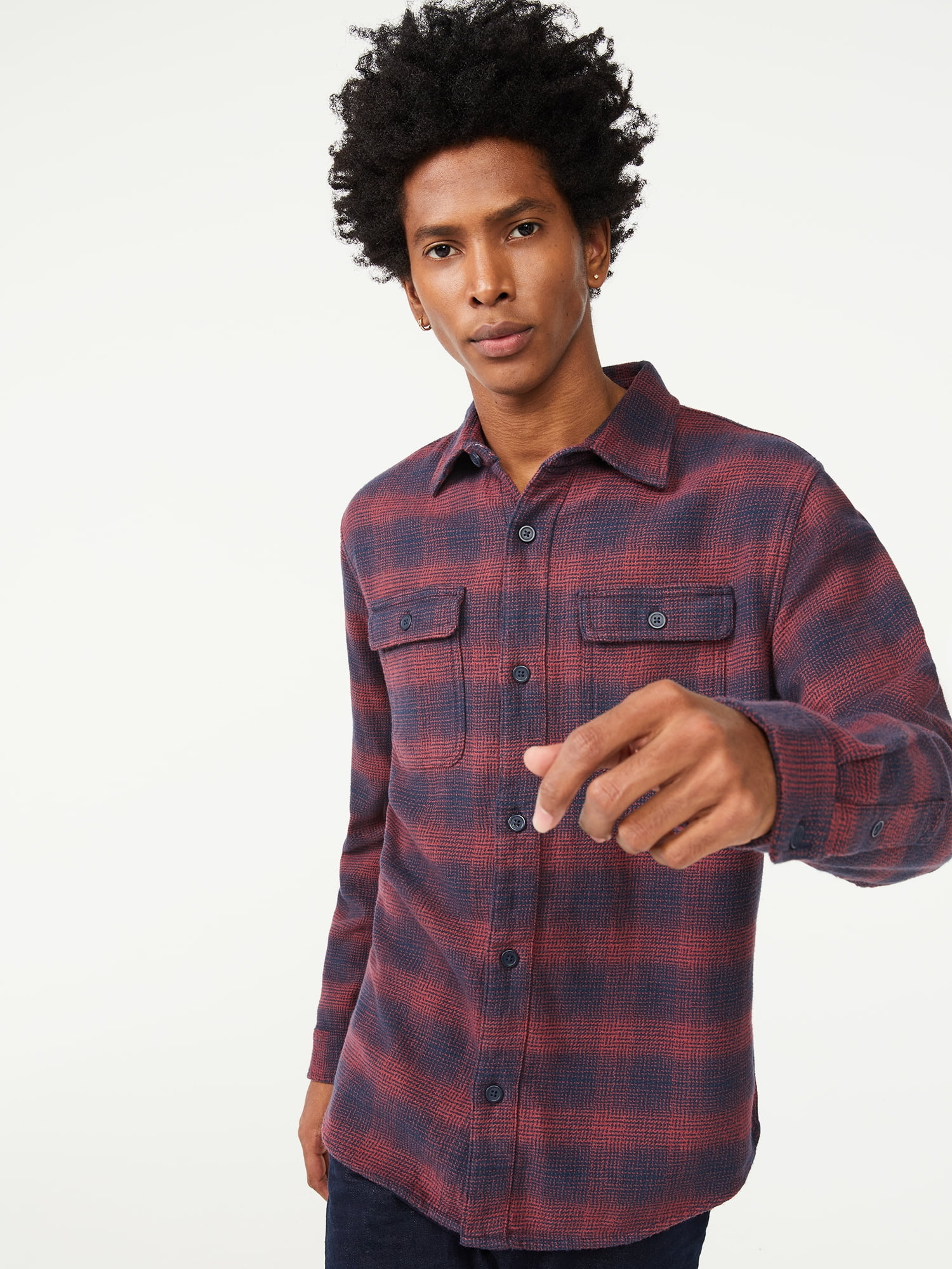 Free Assembly Men's Two-Pocket Flannel Shirt - Walmart.com