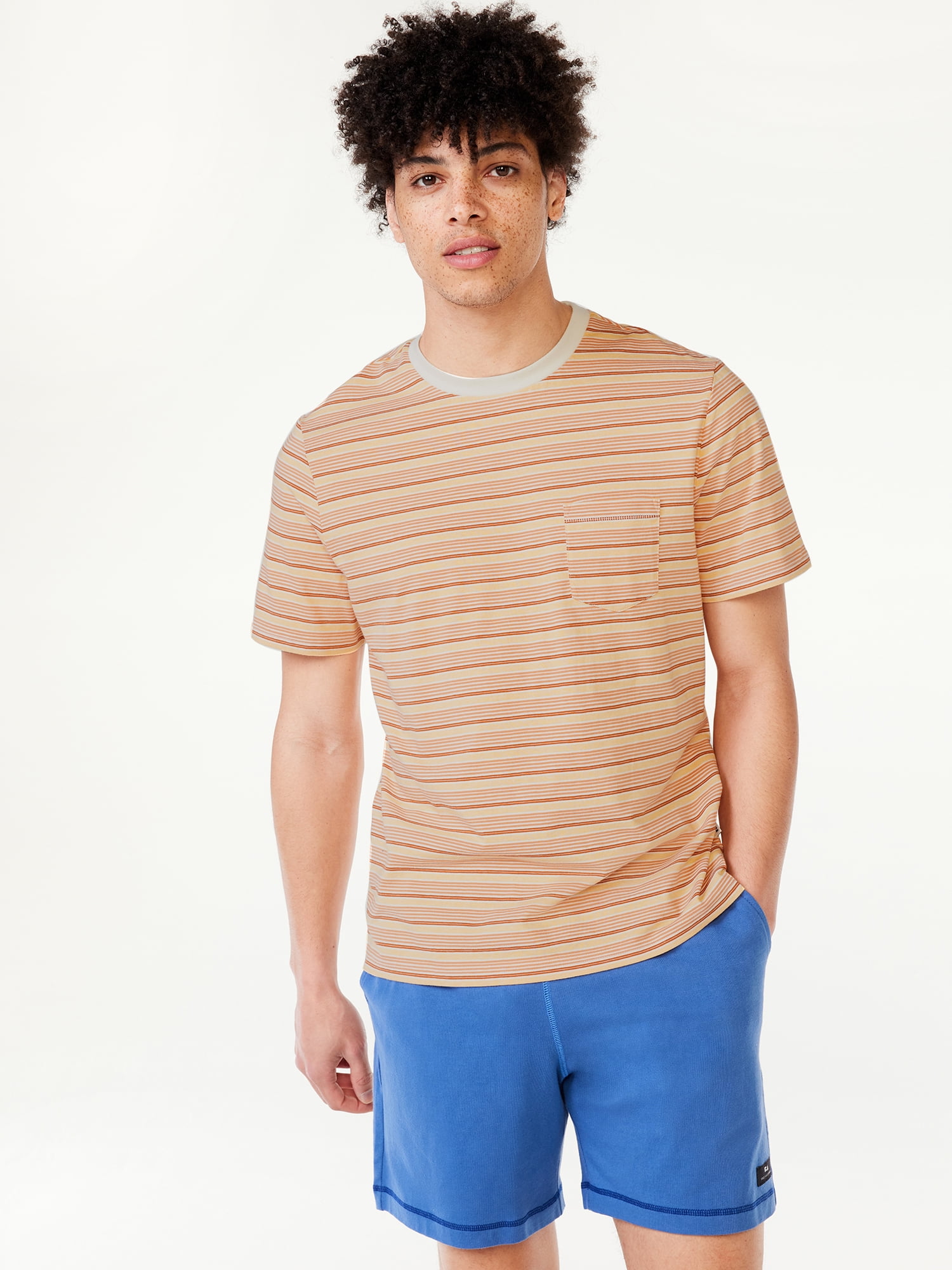 Free Assembly Men's Variegated Stripe Pocket Tee with Short Sleeves ...