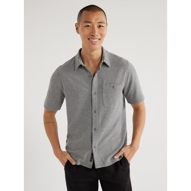 Free Assembly Men's Waffle Button Polo Shirt with Short Sleeves, Sizes ...