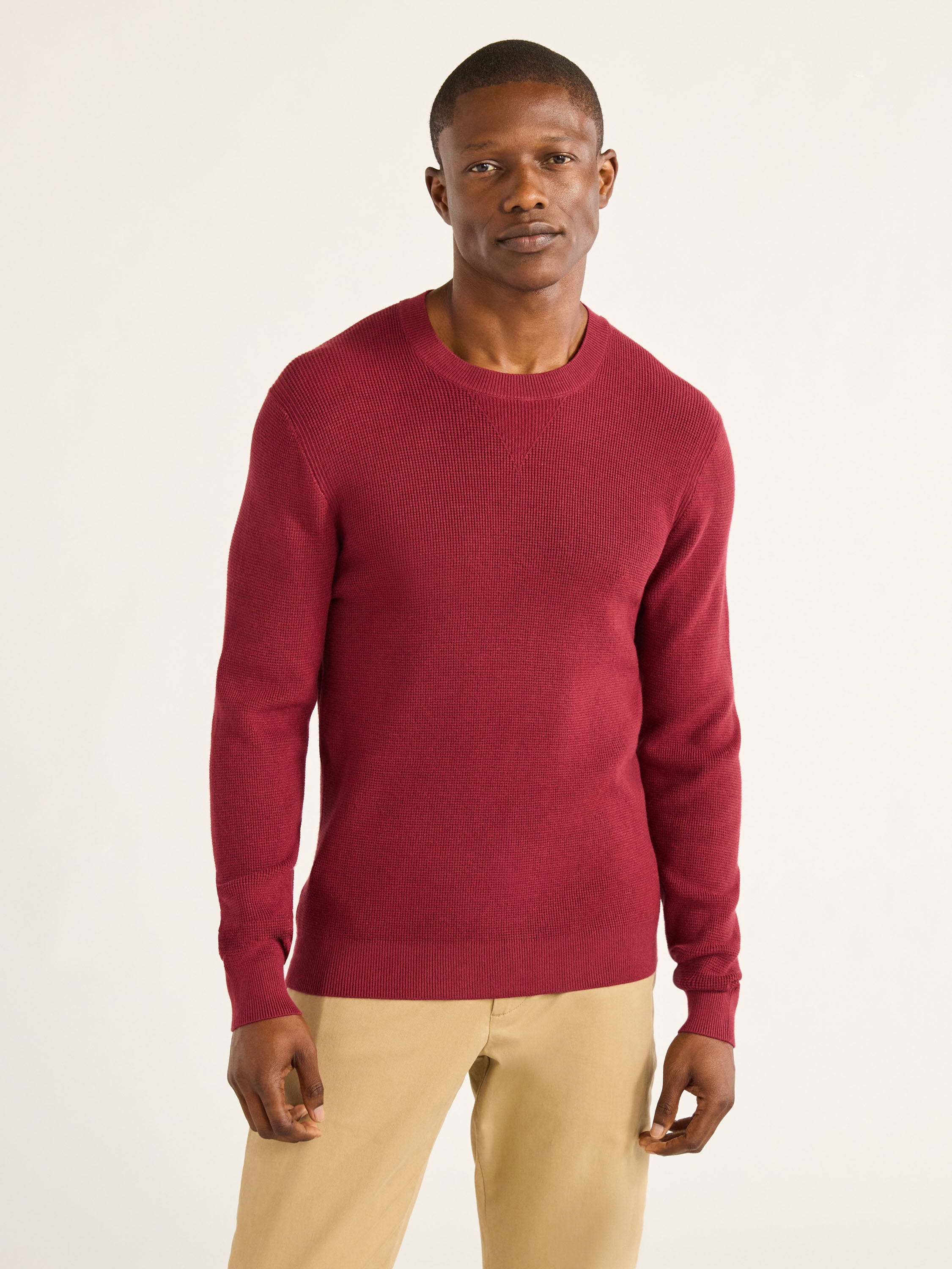 Free Assembly Men's Waffle Crewneck Sweater with Long Sleeves, Sizes S ...