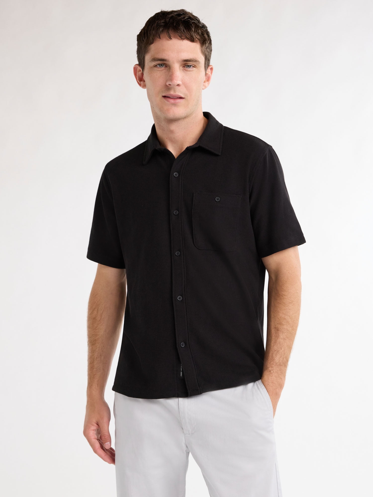 Free Assembly Men's Waffle Knit Polo Shirt with Pocket and Texture ...