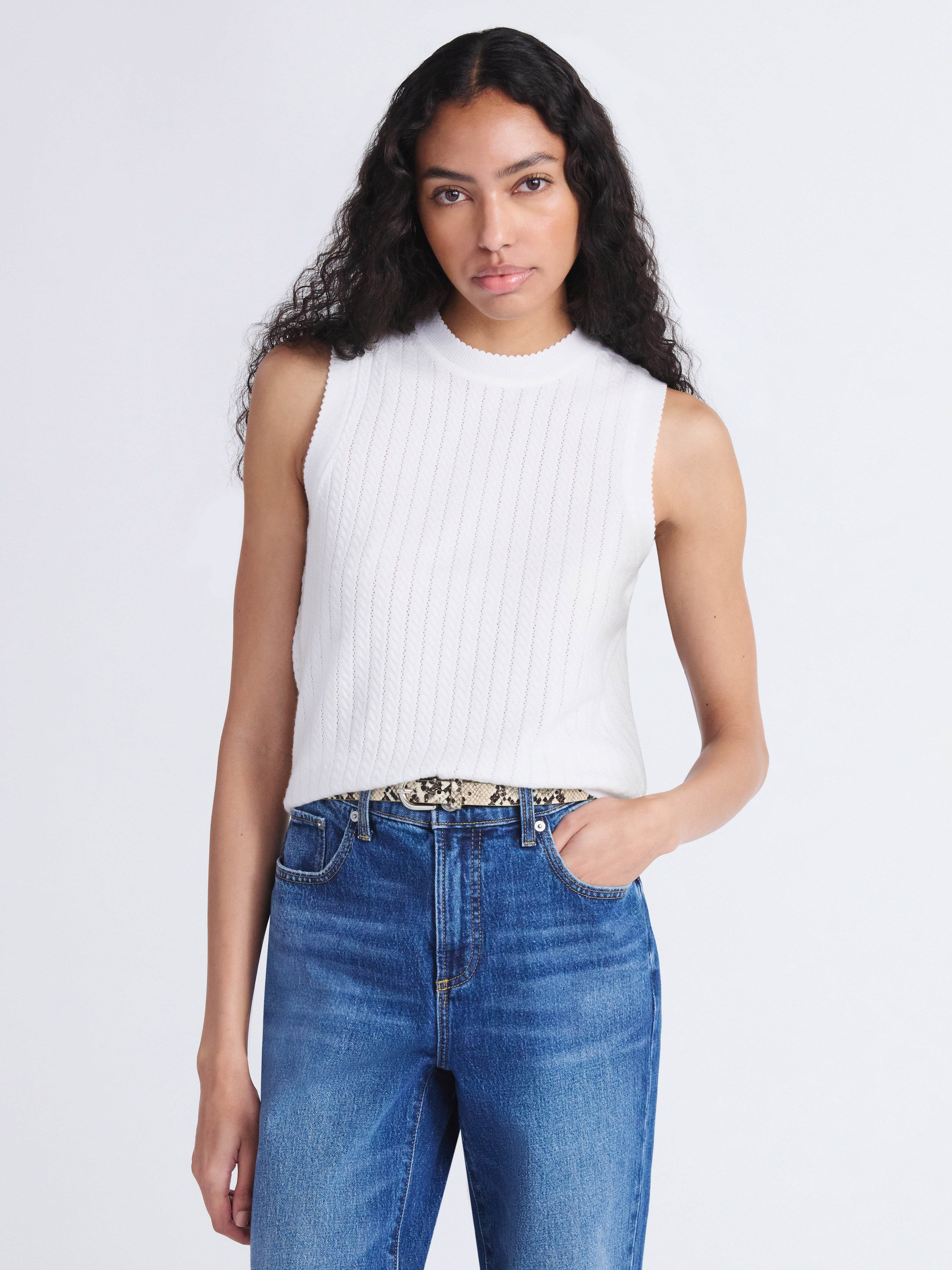 Free Assembly Women's Cozy Yarn Cable Sweater Shell, Sizes XS-XXL ...