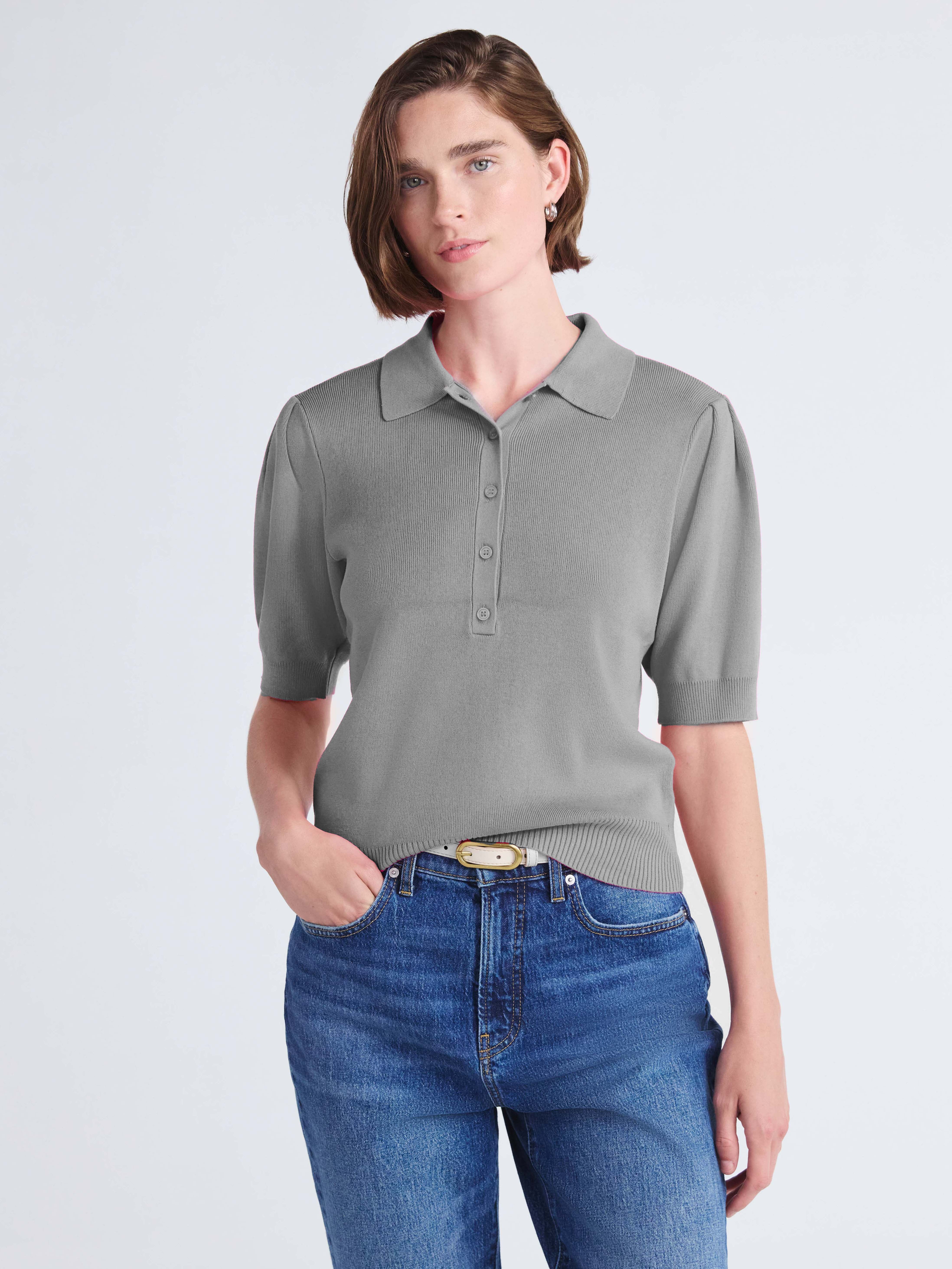 Free Assembly Women's and Women's Plus Collared Sweater Tee with Puff ...