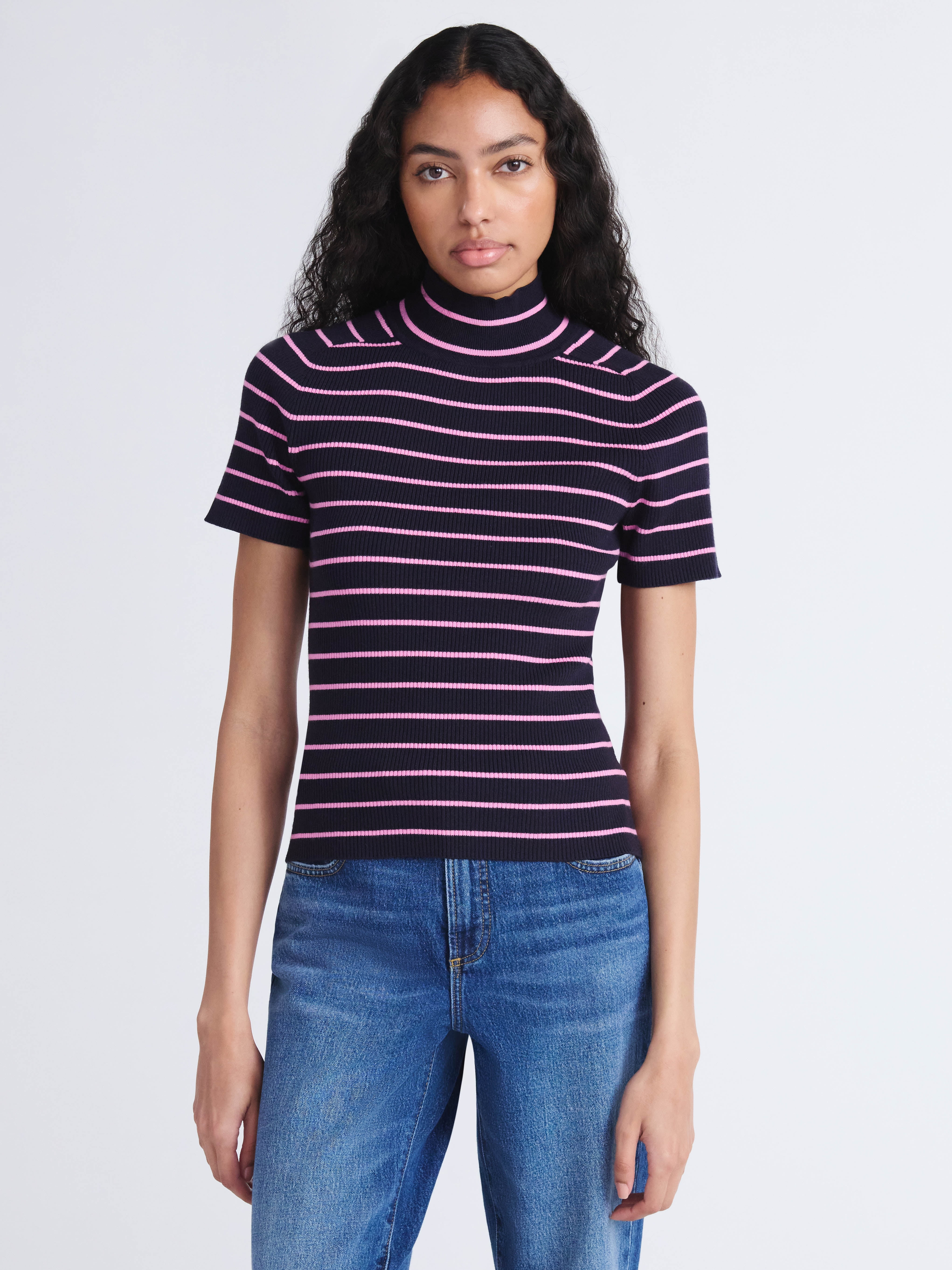 Free Assembly Women's Cozy Yarn Mock Neck Sweater with Short Sleeves ...