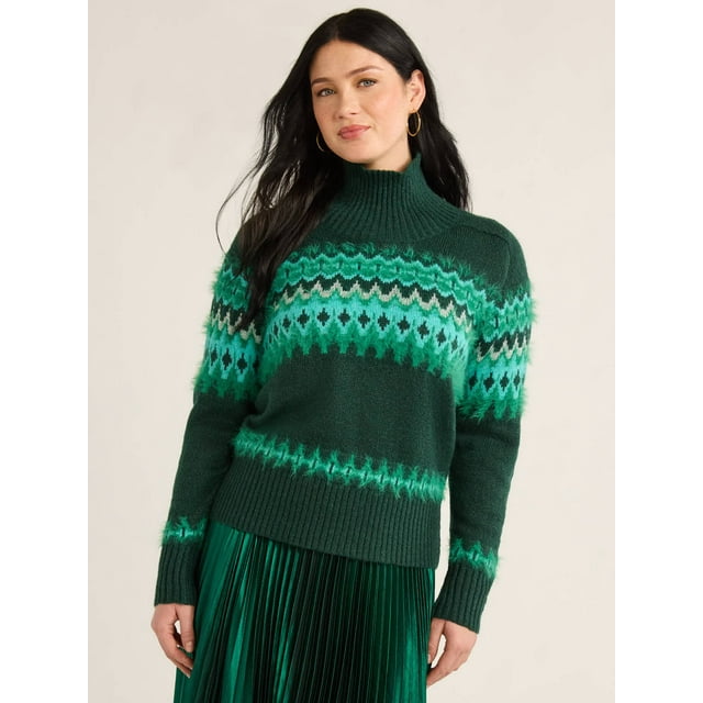 Free Assembly Women’s Fair Isle Turtleneck Sweater, Midweight, Sizes XS ...