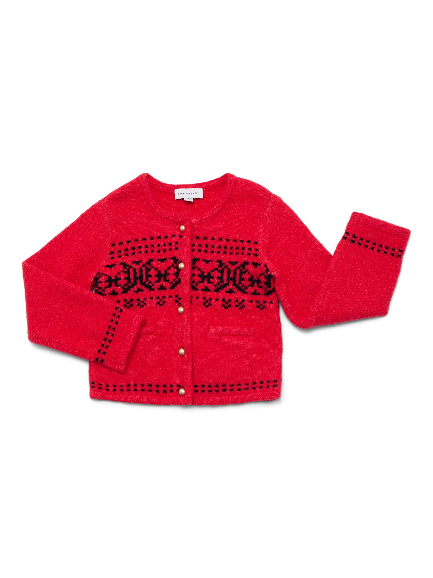 Free Assembly Girls' Matching Fair Isle Cardigan Sweater, Sizes XS 4/5 ...