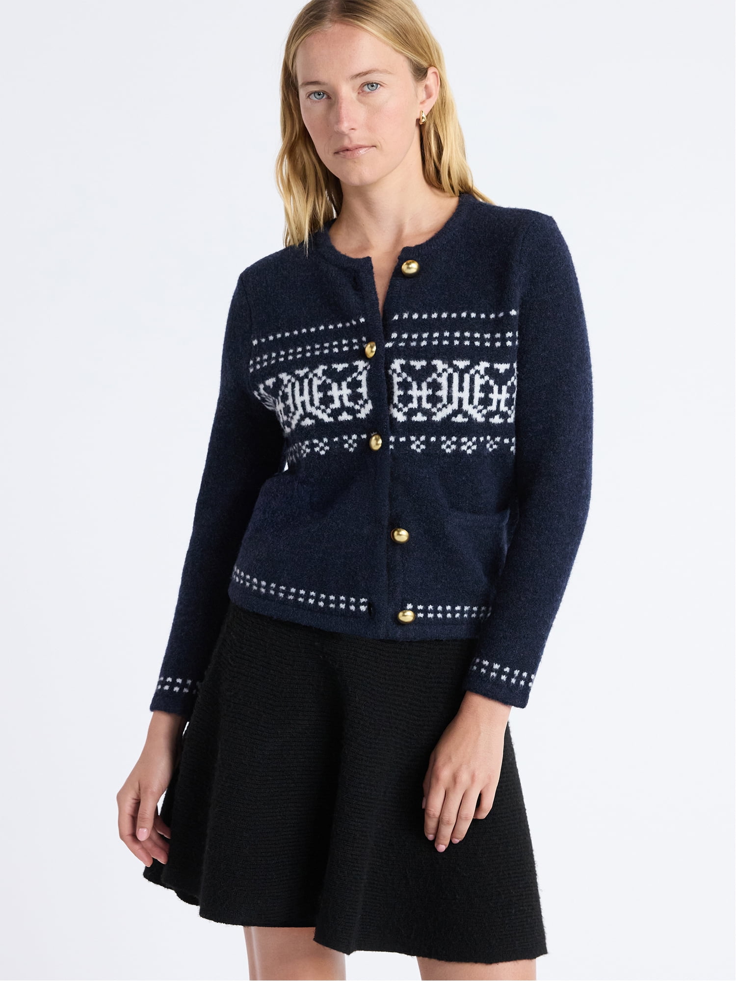 Free Assembly Women's and Women's Plus Fair Isle Cardigan with Welt ...