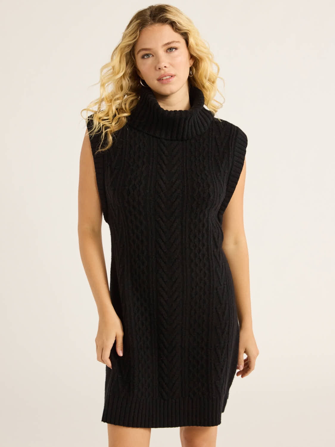 Free Assembly Women's Sleeveless Cable Knit Mini Sweater Dress, XS-4X ...