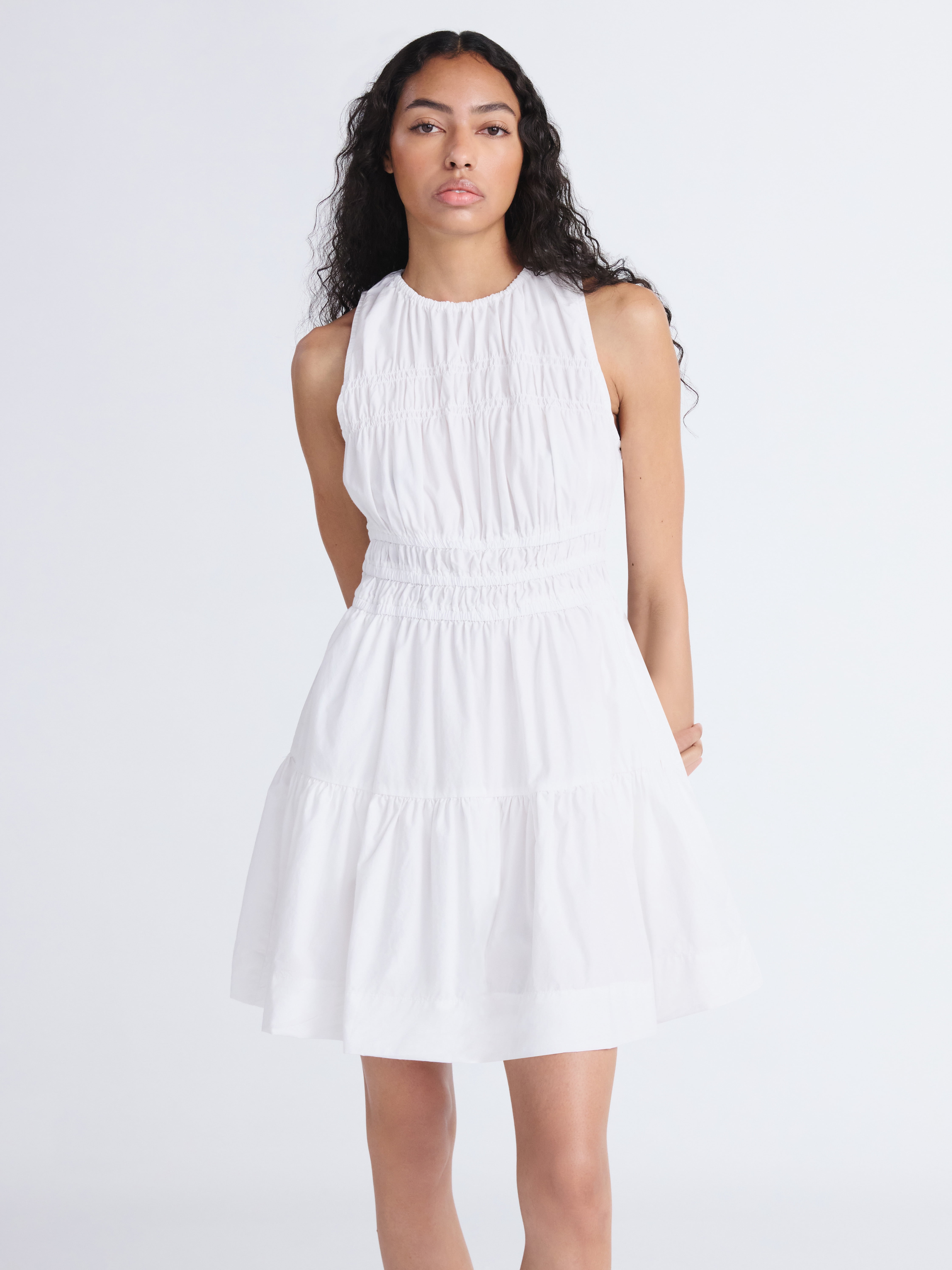Free Assembly Women's Sleeveless Smocked Cotton Mini Dress with Back ...