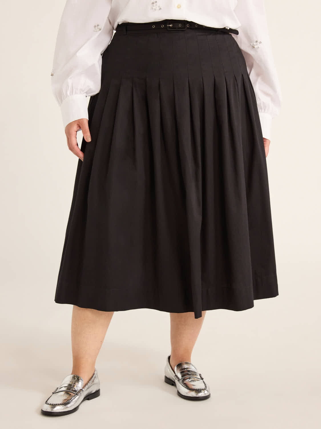 Free Assembly Women's Belted Cotton Pleated Midi Skirt, Sizes XS-4X ...