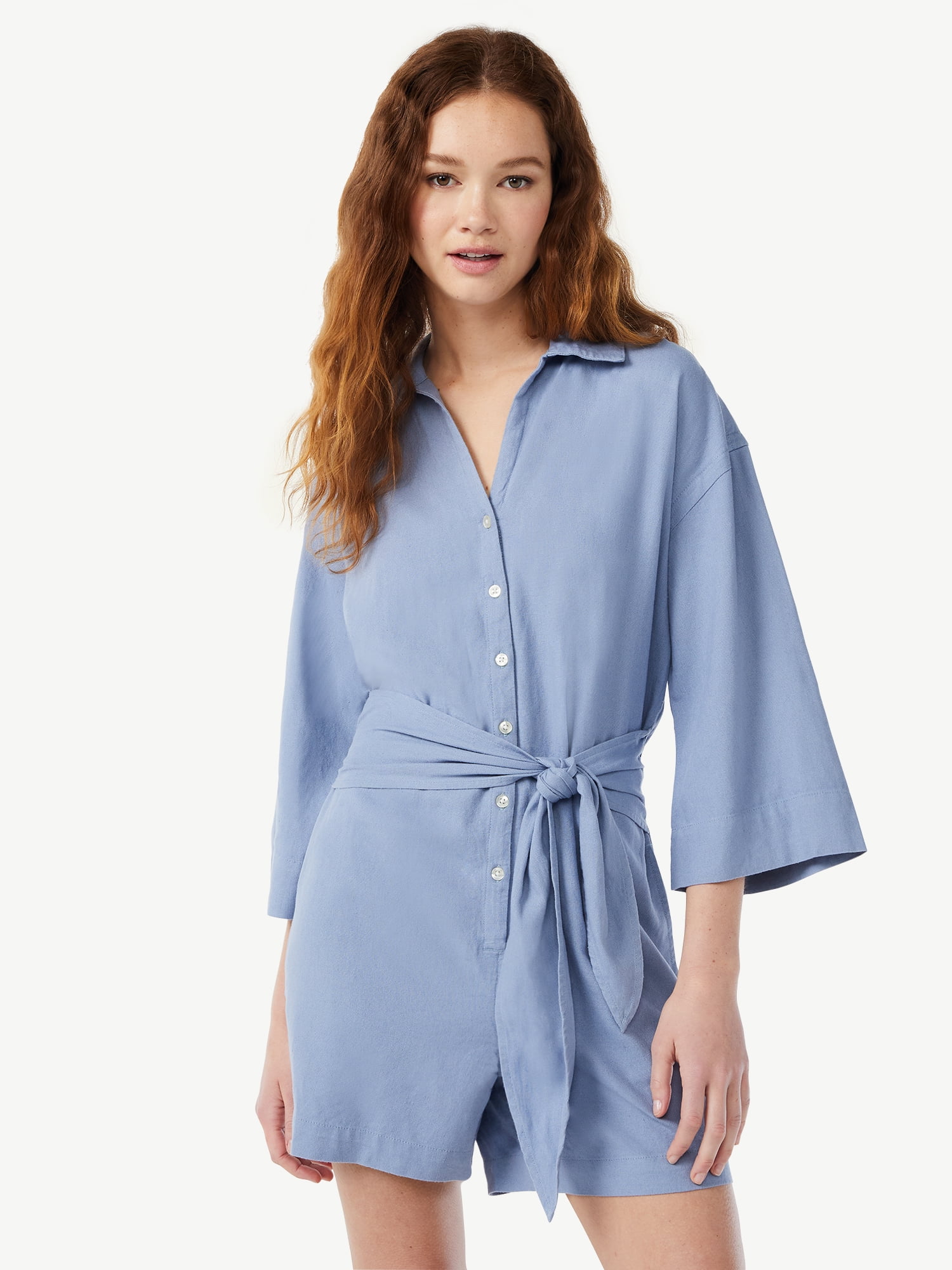 Free Assembly Women's Belted Romper - Walmart.com