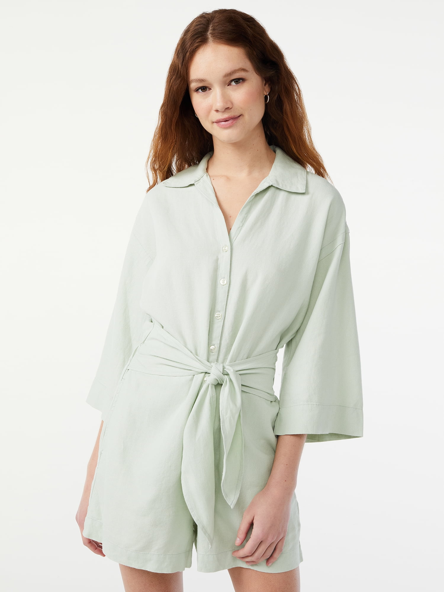 Free Assembly Women's Belted Romper - Walmart.com