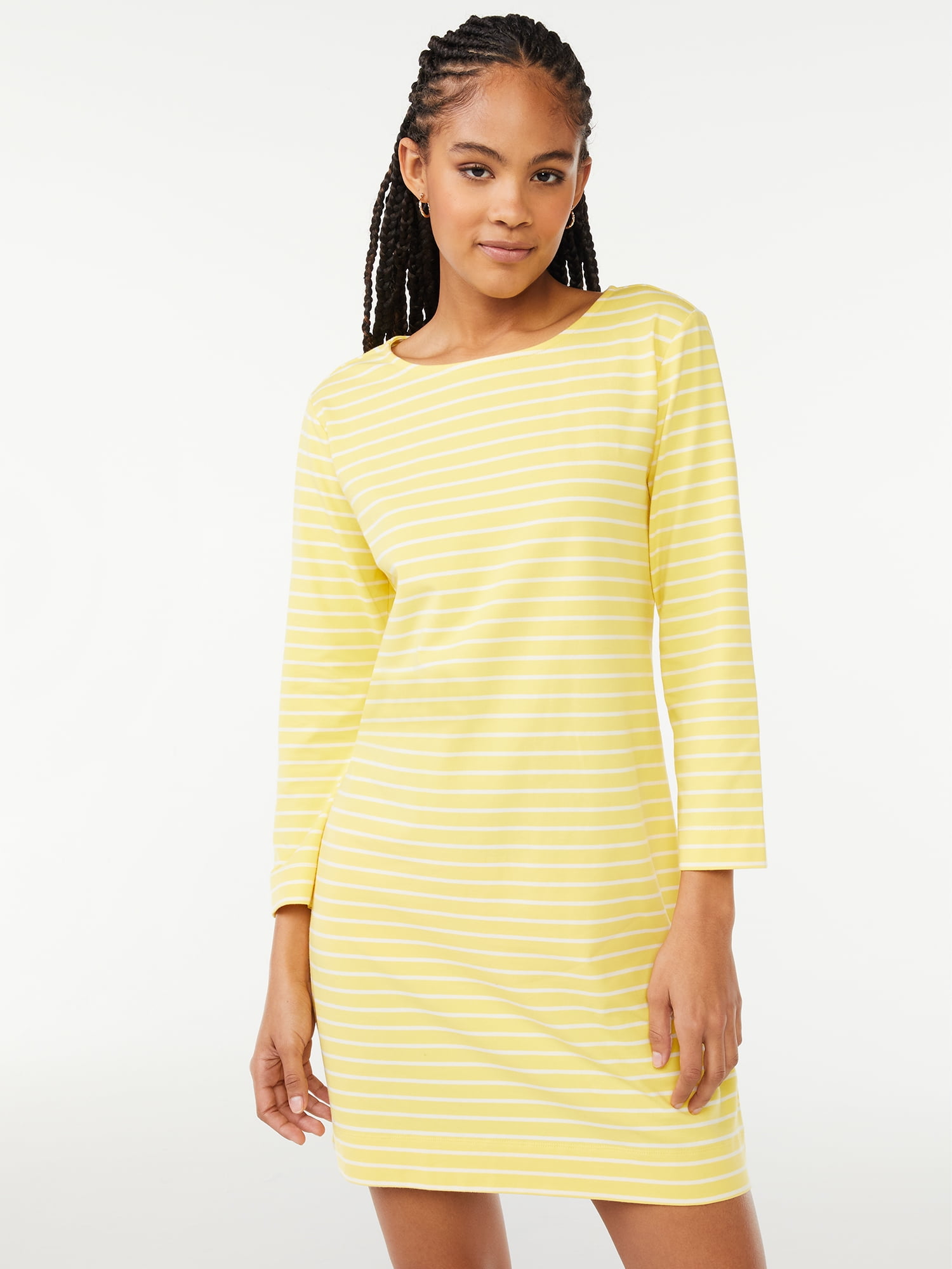 Free Assembly Women's Bottom Neck Yellow Mini Dress, XL - Walmart.com