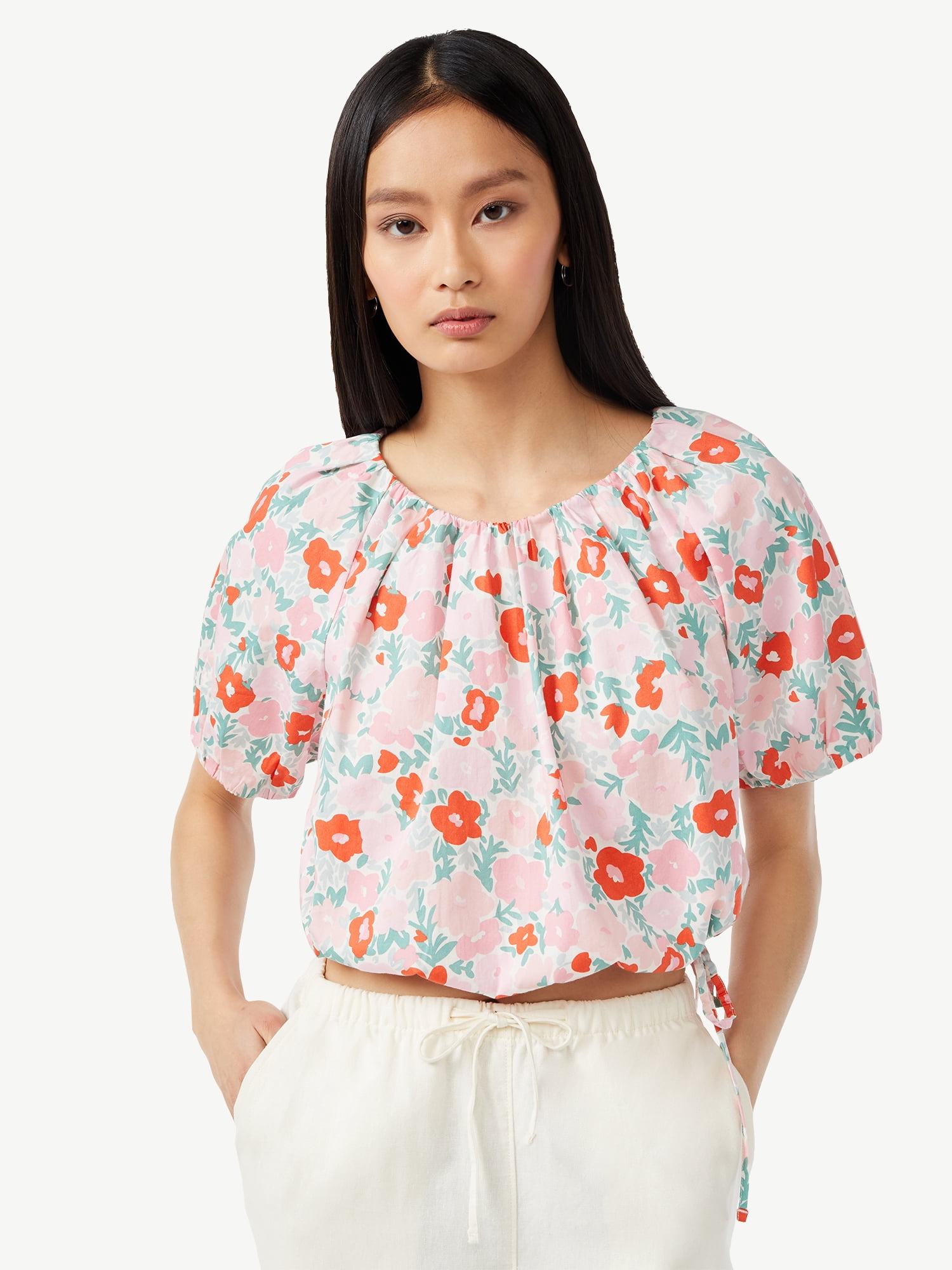 Free Assembly Women's Bubble Top with Short Sleeves - Walmart.com