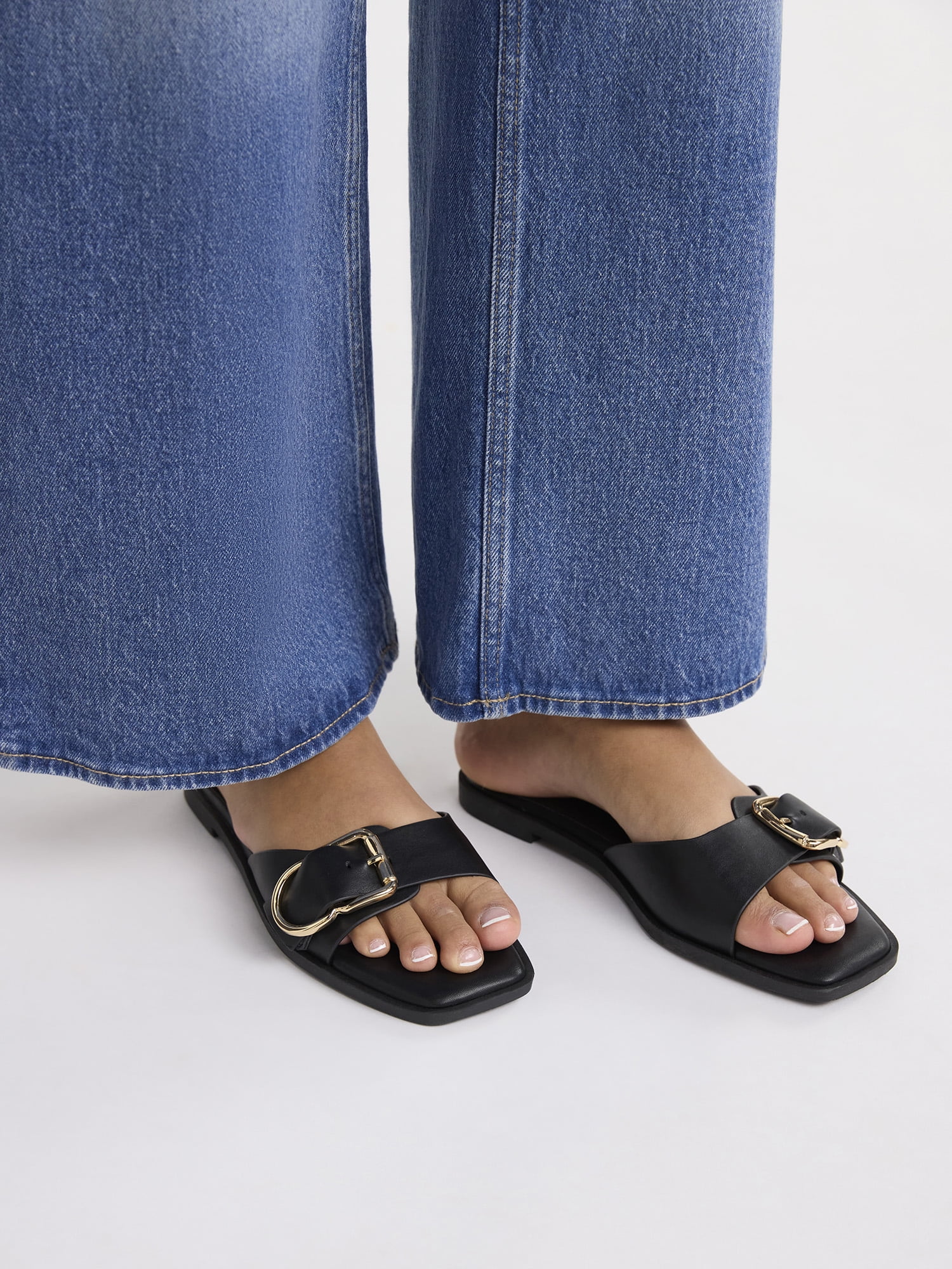 Free Assembly Women's Buckle Slide Sandals, Sizes 6-11 - Walmart.com