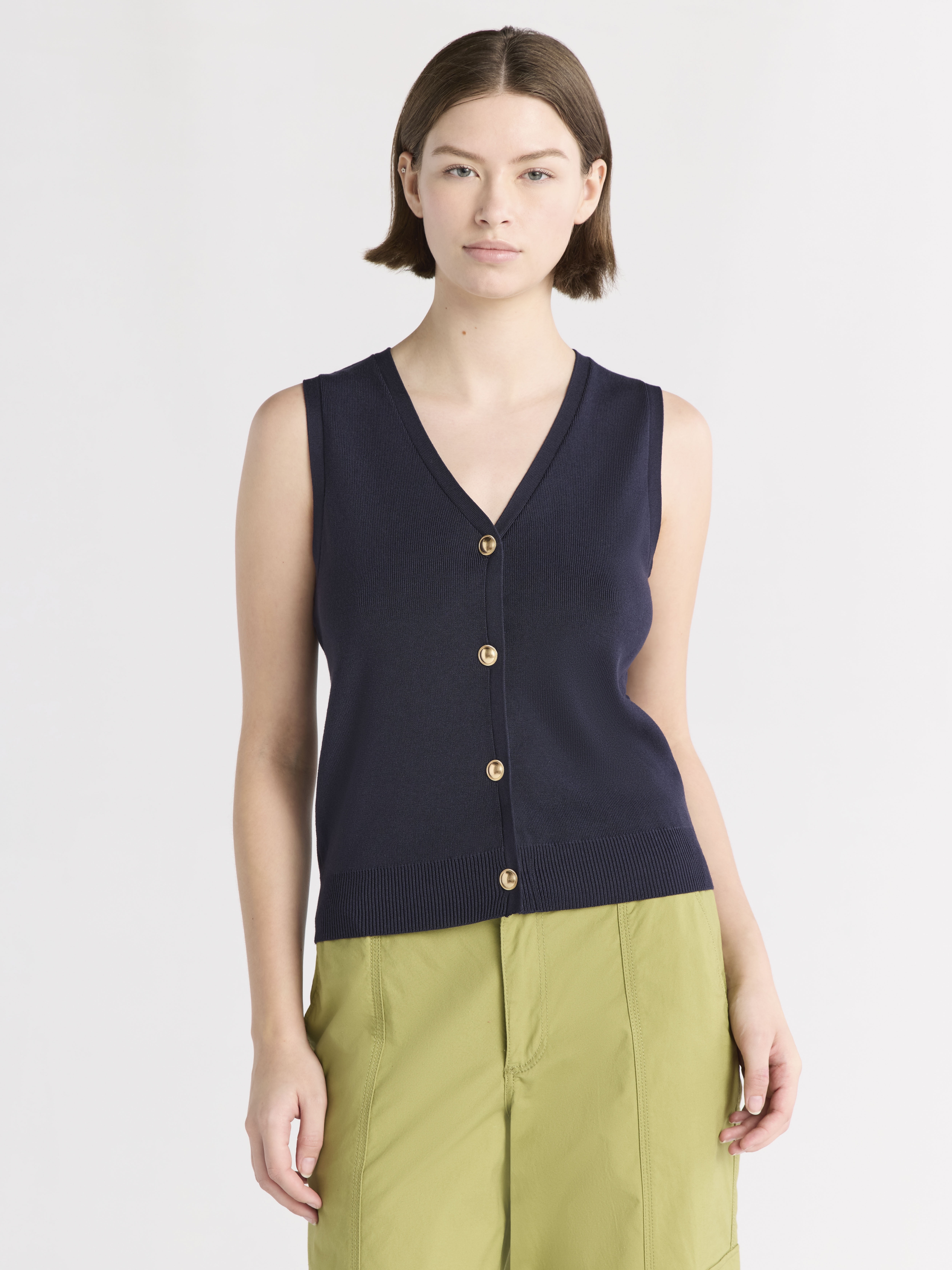 Free Assembly Women's Button Front Sweater Vest, V-Neck, Sleeveless, XS ...