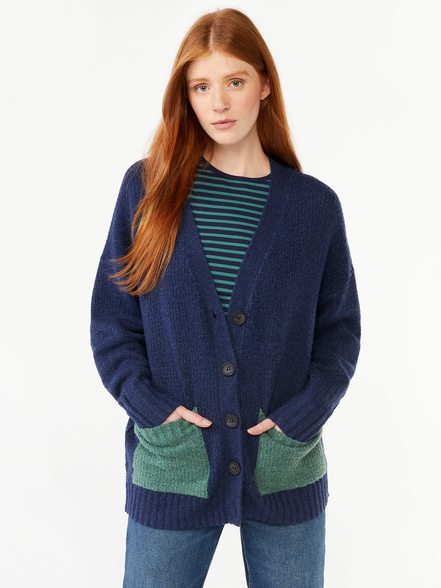Free Assembly Women's Colorblocked Cardigan, Lightweight - Walmart.com