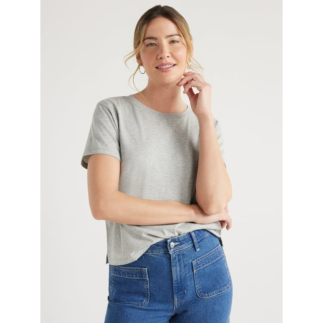 Free Assembly Women?s Cotton Cropped Boxy Tee with Short Sleeves, Sizes ...