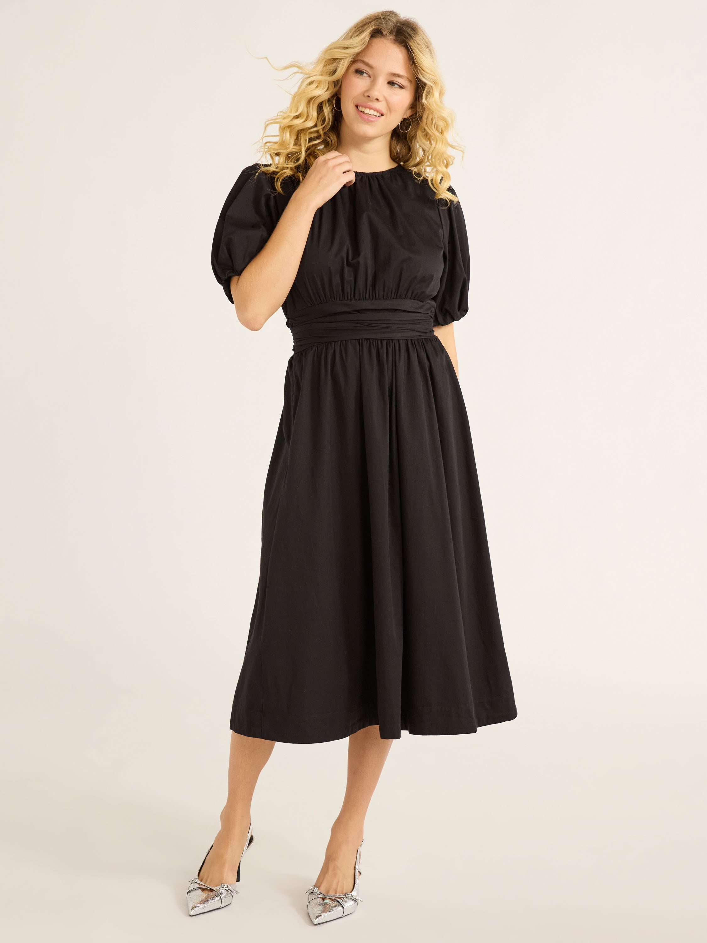Free Assembly Women's Short Sleeve Wrap Midi - Walmart.com